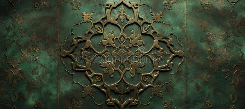 Abstract Gold Motif Pattern on Green Wall Background Stock Illustration ...