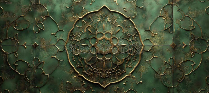 Abstract Gold Motif Pattern on Green Wall Background Stock Illustration ...
