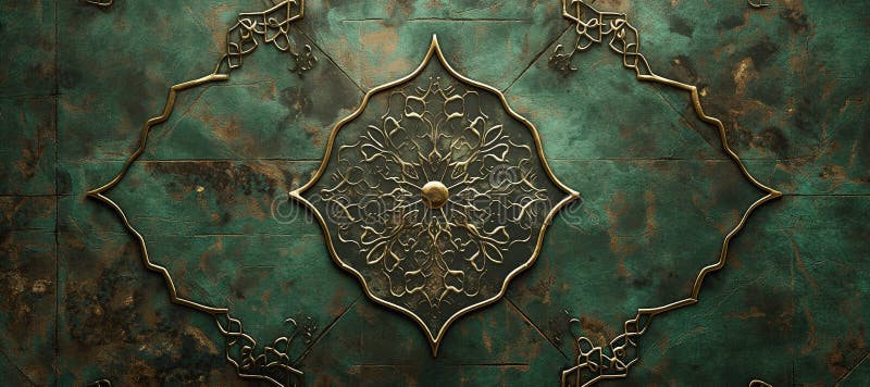 Abstract Gold Motif Pattern on Green Wall Background Stock Illustration ...