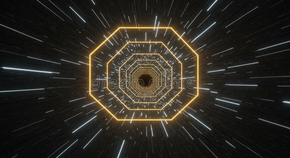 Abstract Gold Octagon Tunnel with Light Rays Stock Illustration - Illustration of texture ...