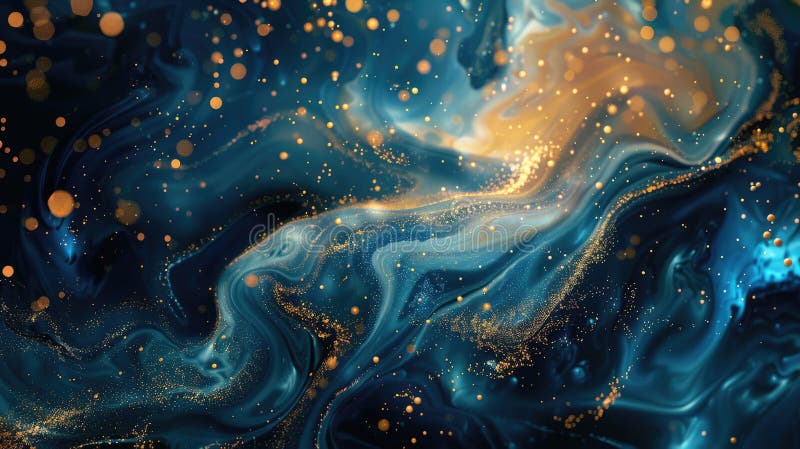 Abstract of Gold Particle Color in Blue Wave Wavering in Luxury Design ...
