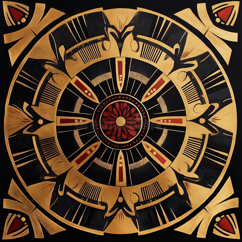 Abstract Gold Red Black Mandala Art Design Decor Square Image Stock ...