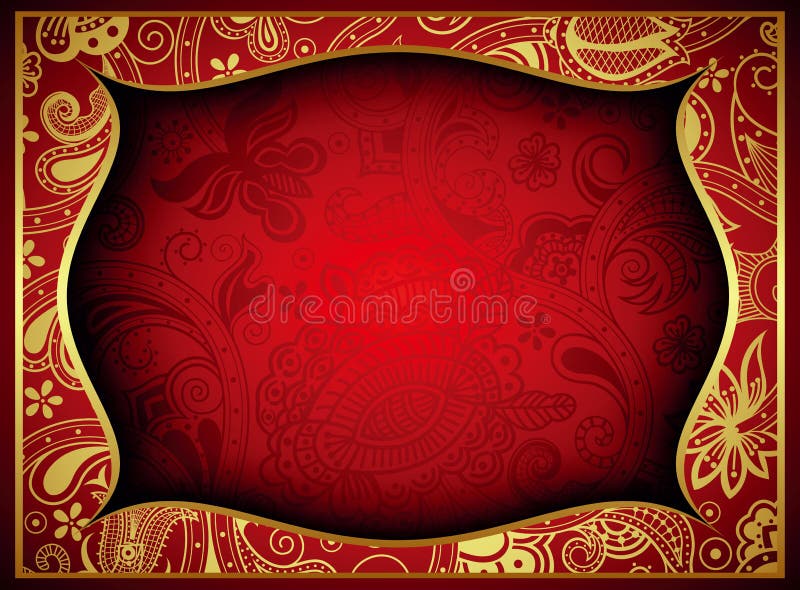 Abstract Gold and Red Floral Frame Background Stock Illustration ...