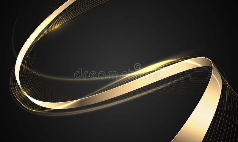 Abstract Gold Ribbon Luxury Wave Curve on Black Design Modern Creative ...