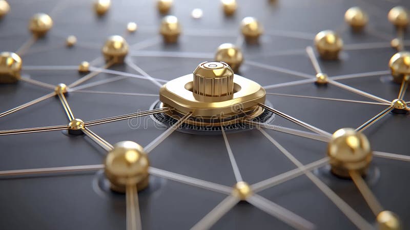 Abstract Gold Security Network Interconnected Spheres and Central ...
