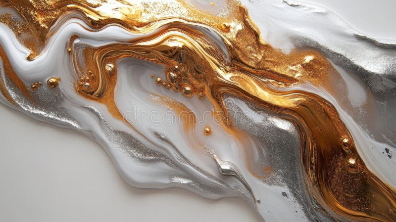 Abstract Gold and Silver Fluid Acrylic Painting Stock Illustration ...