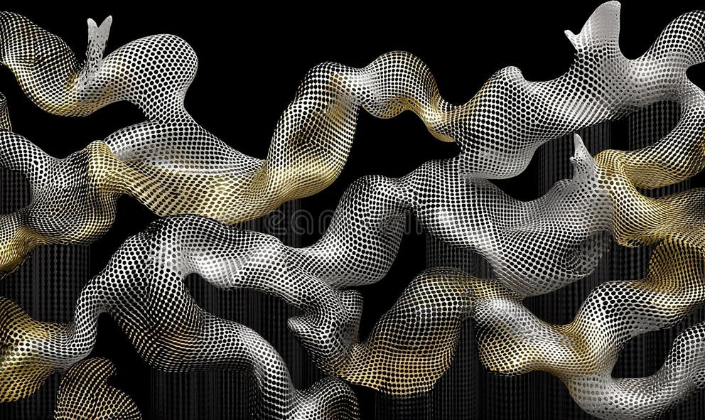 Abstract Gold and Silver Mesh Wave Pattern on Black Backdrop for ...