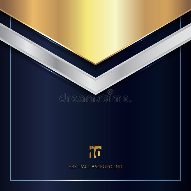 Abstract Gold and Silver Metallic Geometric Triangle Header on Blue ...
