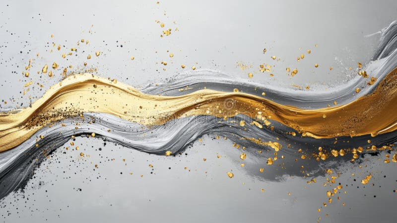 Abstract Gold and Silver Paint Stroke on Gray Background Design Stock ...
