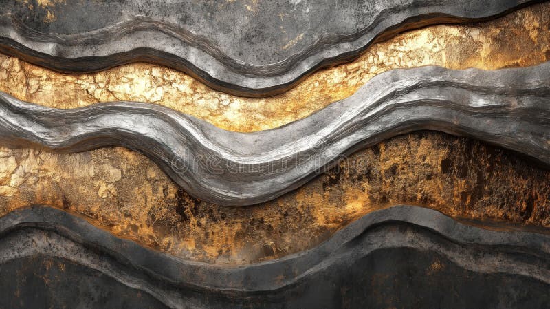 Abstract Gold and Silver Wave Rock Formation Stock Illustration ...
