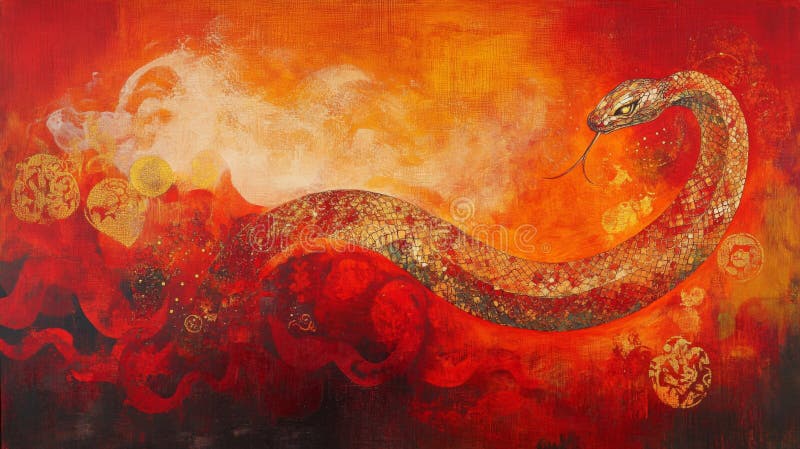 Abstract Gold Snake on Red and Orange Background Stock Illustration ...