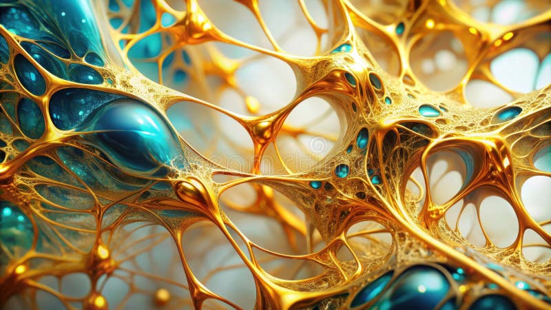 Abstract Gold and Teal Organic Structure Intricate Network of Flowing ...