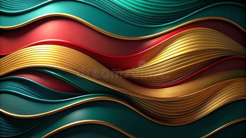 Abstract Gold, Teal, and Red Wave Pattern Background. Generative AI ...