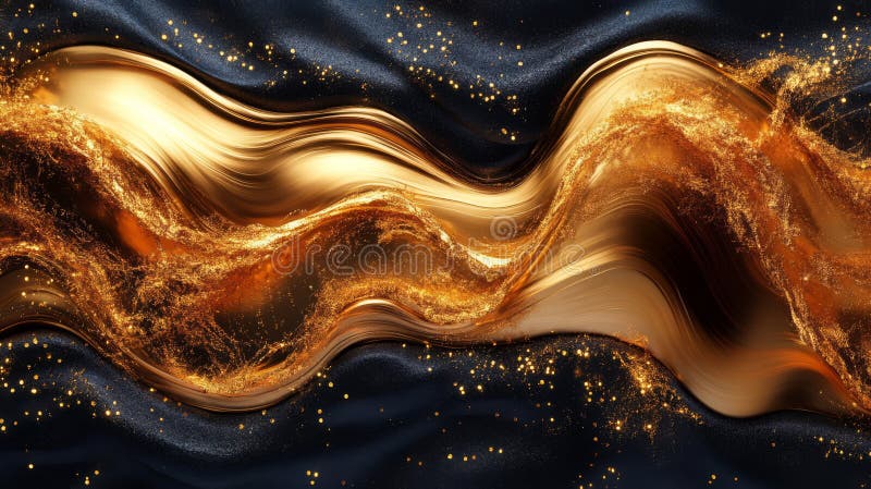 Abstract Gold Wave with Glitter on Dark Background Stock Illustration ...