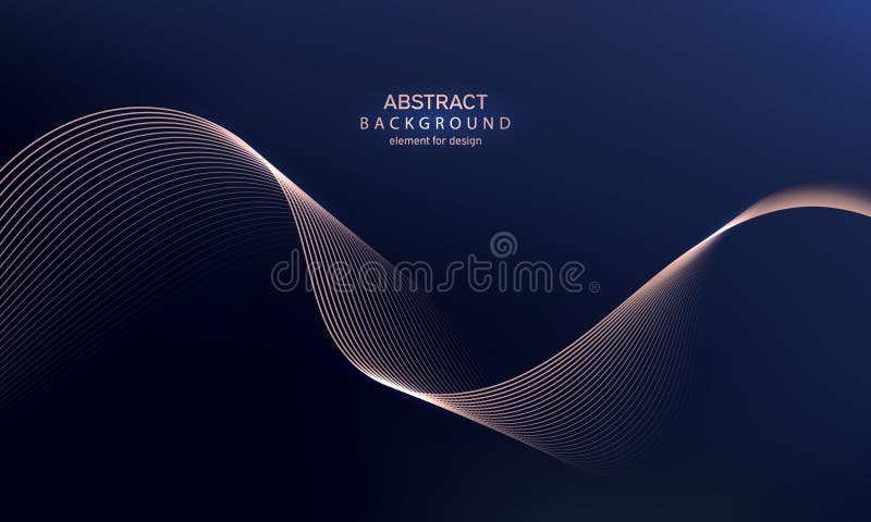 Abstract Gold Wave Lines on Blue Gradient Background. Element for ...