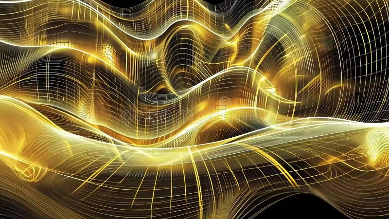 Abstract Gold Waves with a Grid Pattern Form a Dynamic, Glowing Digital ...