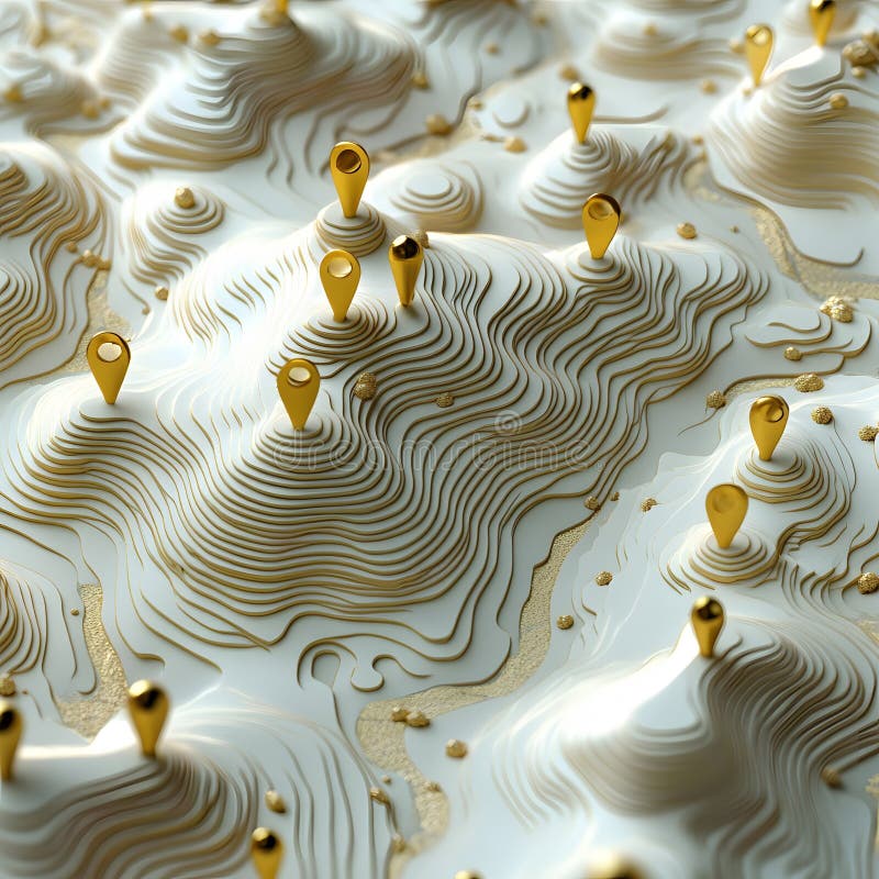 Abstract Gold and White Topographic Map 3D Render Stock Illustration ...