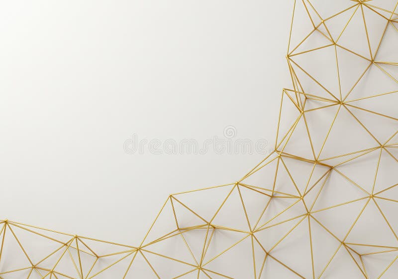 Abstract Gold Wireframe Geometric Structure on Minimal White Background ...