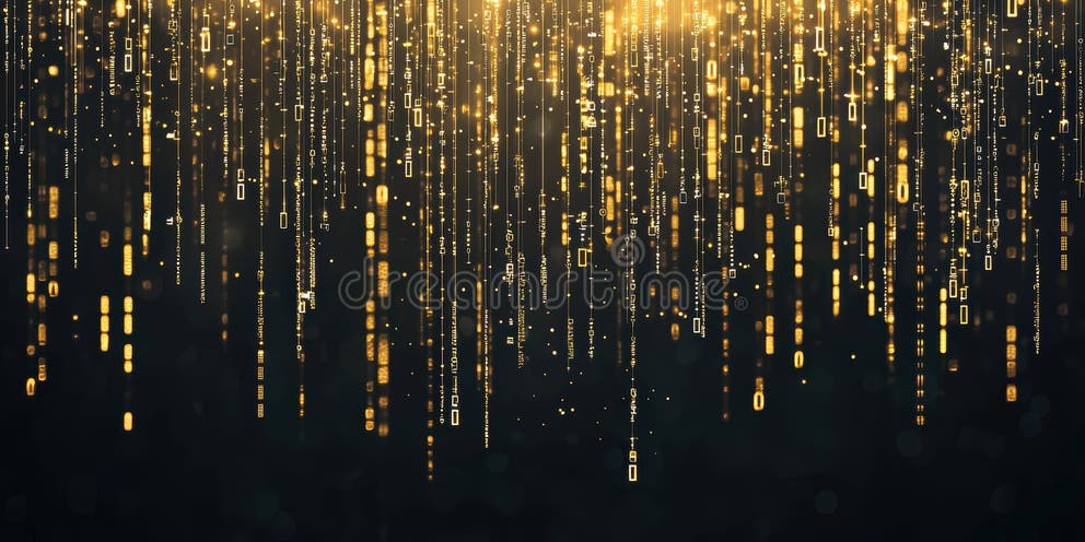 Abstract Golden Binary Code Rain Digital Stream Background Stock Illustration - Illustration of ...