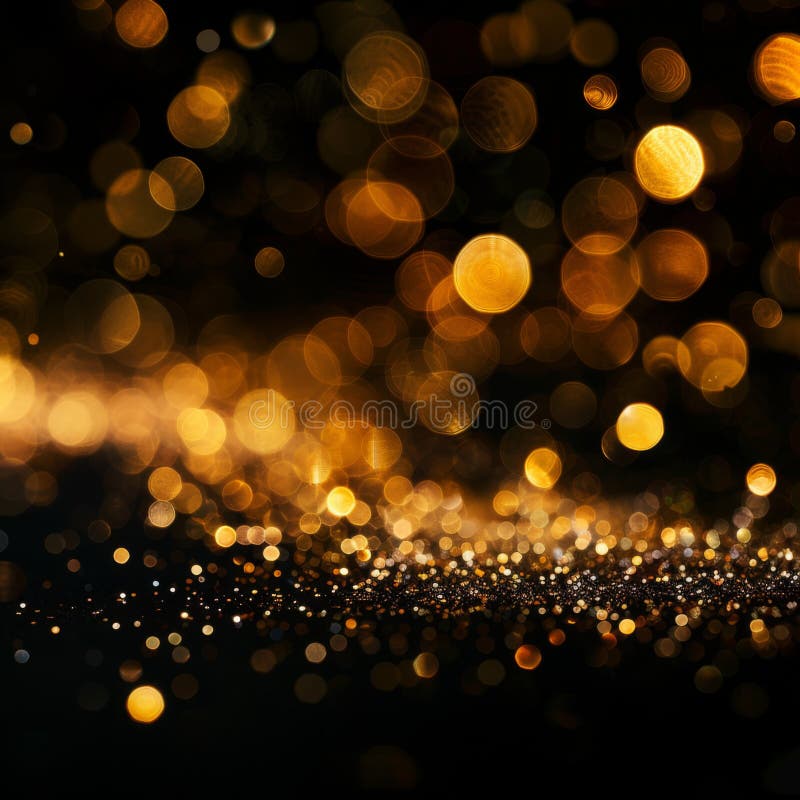 Abstract Golden Bokeh Lights on Black Background Stock Illustration ...