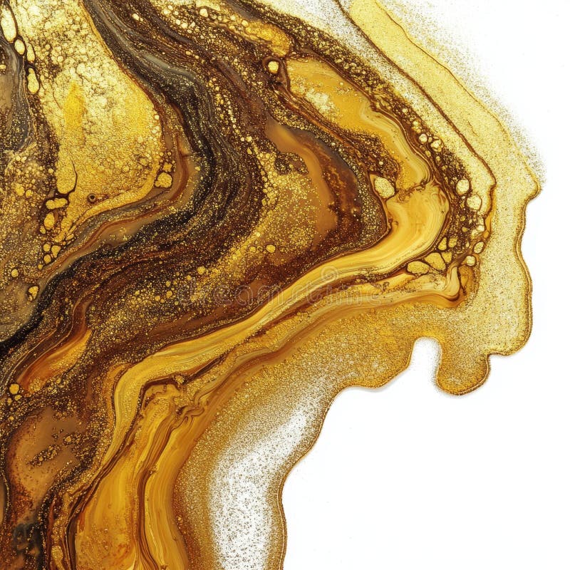 Abstract Golden and Brown Fluid Art with Swirling Patterns and Textures ...
