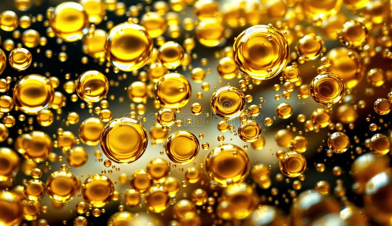 Abstract Golden Bubbles Floating Slowly Underneath Liquid Surface Stock ...