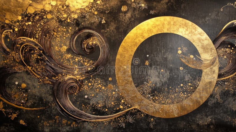 Abstract Golden Circle Design with Dark Swirls Stock Illustration ...