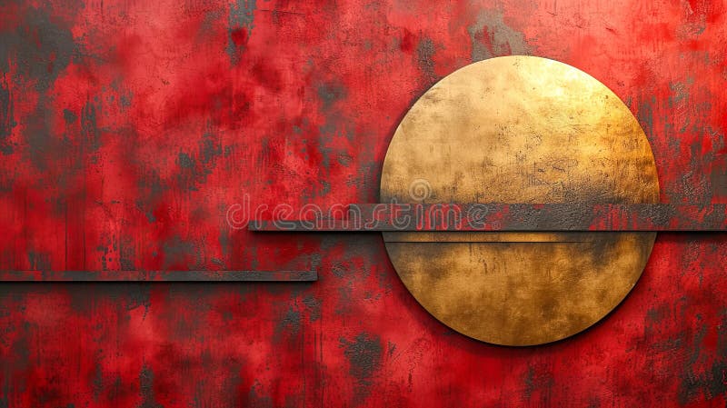 Abstract Golden Circle on Red Textured Background Stock Image - Image ...