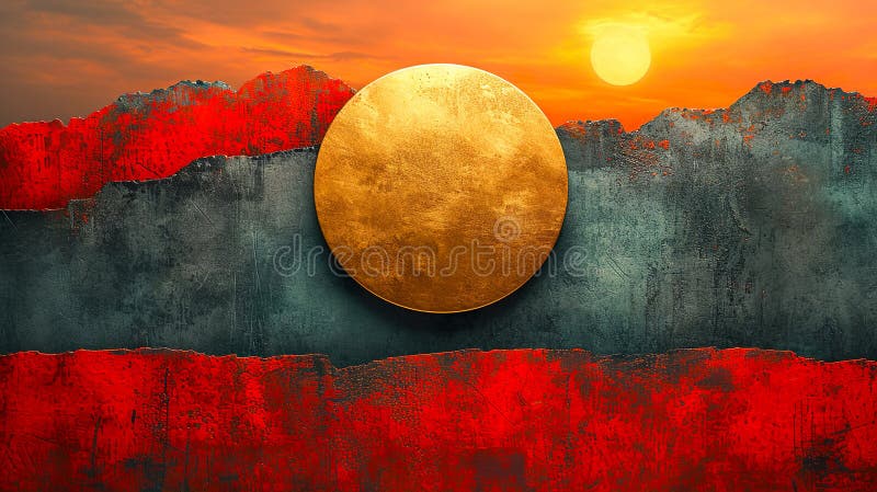 Abstract Golden Circle and Textured Clouds at Sunset Stock Illustration ...