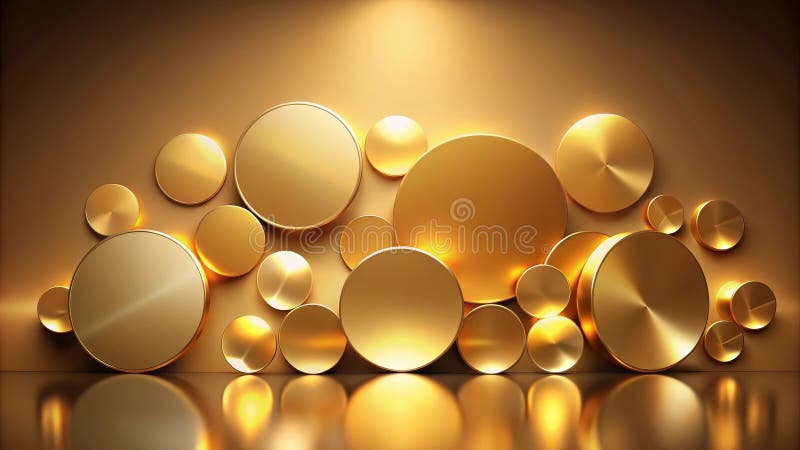 Abstract Golden Circular Array on a Reflective Surface. Generative AI ...