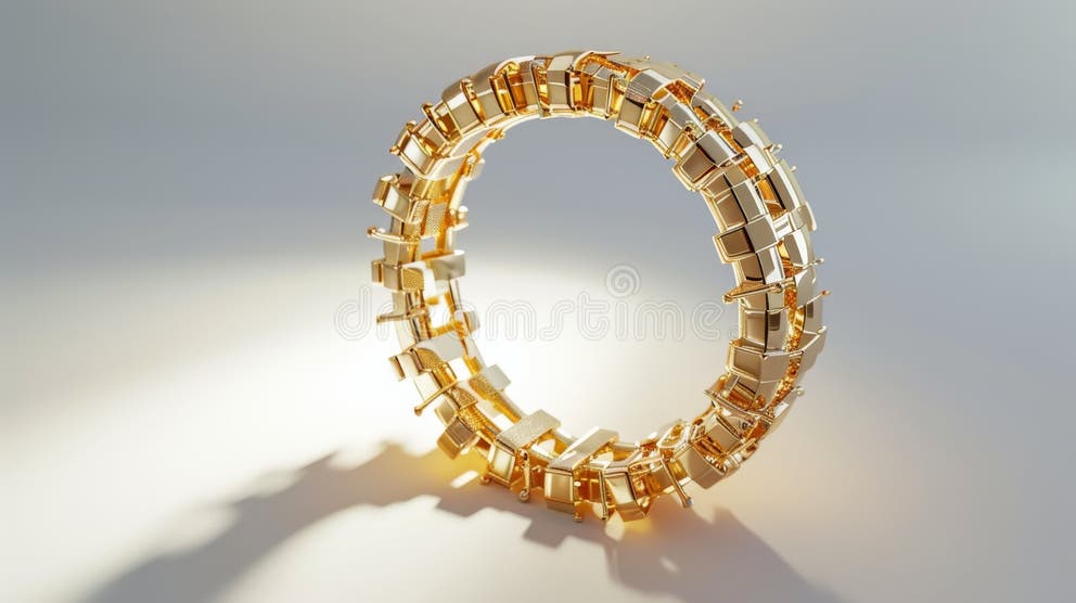 Abstract Golden Circular Structure with Reflective Blocks Stock Image ...