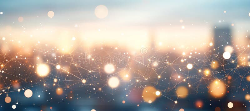 Abstract Golden City Skyline, Network, Connection and Communication ...