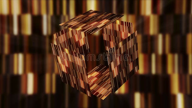 Abstract Golden Cube Falling Apart on Glowing Sun Rays Background ...