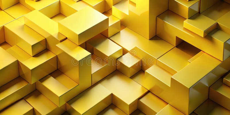 Abstract Golden Cubic Structure, a Complex Interlocking Pattern of Shiny Blocks. Generative AI ...