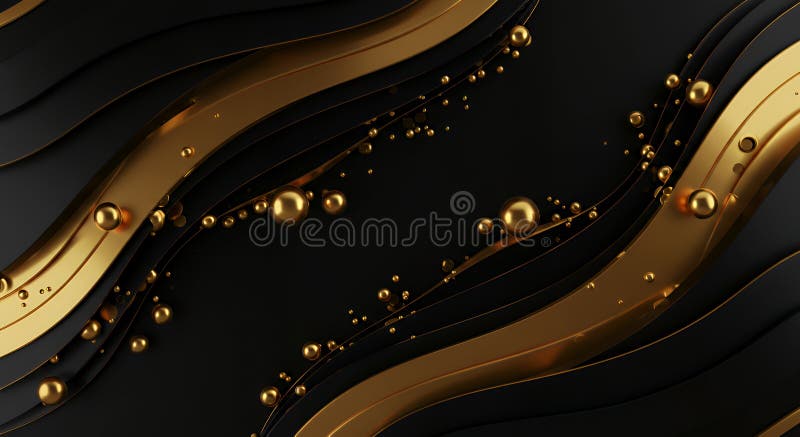 Abstract Golden Curves and Spheres on Black Background for Modern ...