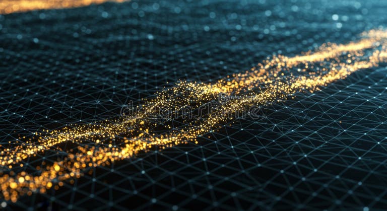 Abstract Golden Data Flow on Dark Blue Network Stock Illustration ...