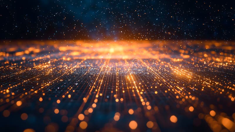 Abstract Golden Data Flow on Dark Grid Stock Image - Image of golden ...