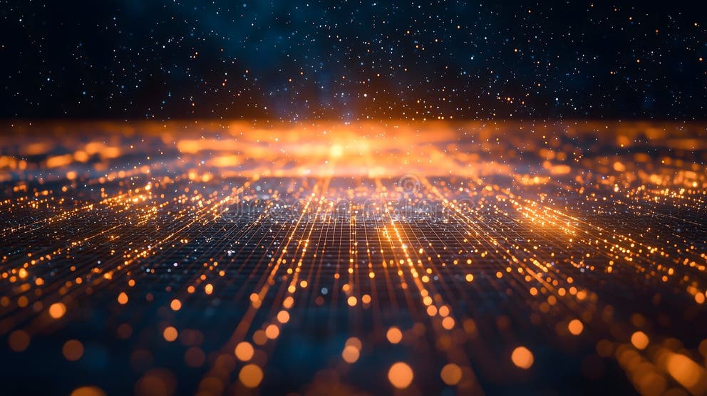 Abstract Golden Data Flow on Dark Grid Stock Image - Image of golden ...