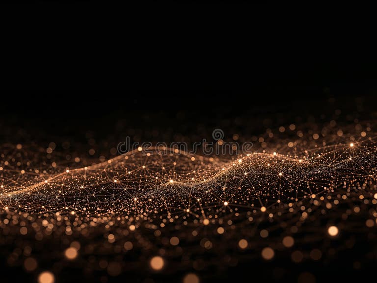 Abstract Golden Data Network Visualization on Black Background ...