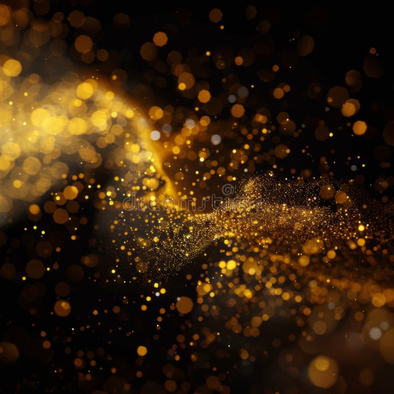 Abstract Golden Dust and Bokeh Lights on a Black Background Stock ...