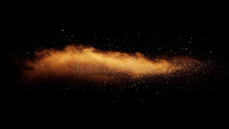 Abstract Golden Dust Cloud on Black Background with Sparkling Particles ...