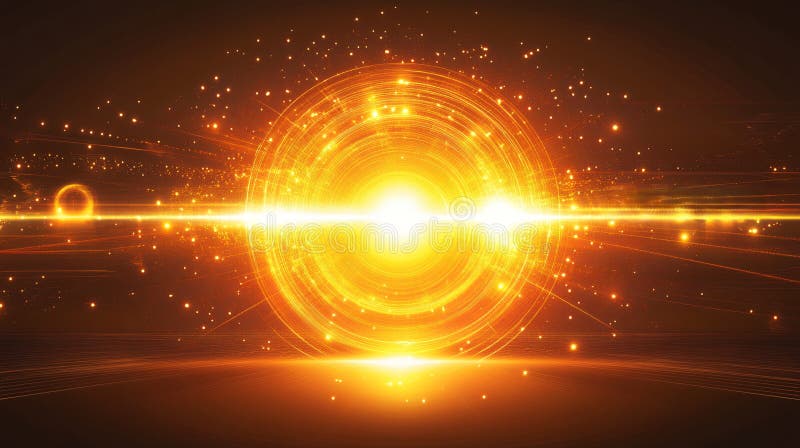 Abstract Golden Energy Burst Glowing Circular Light Rays and Particles ...
