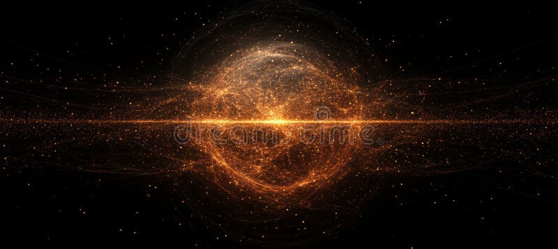 Abstract Golden Energy Sphere Background, Glowing Particles and Waves ...