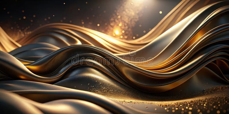 Abstract Golden Fabric Drapery with Shimmering Dust Particles a ...