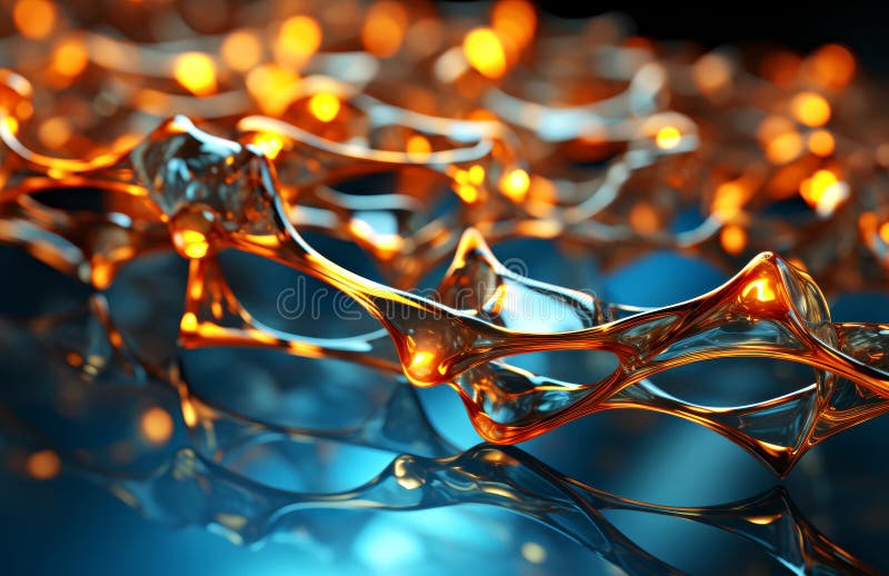 Abstract Golden Fluid Network with Blue Reflections. Futuristic Art for ...