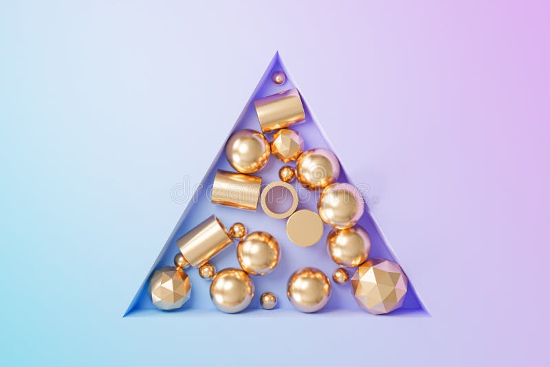 Abstract Golden Geometric Objects on Gradient Background, Minimal 3d ...