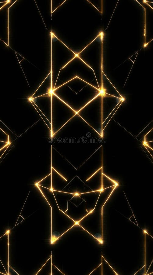 Abstract Golden Geometric Pattern on Black Background Showcasing Symmetrical Art Deco Style with ...
