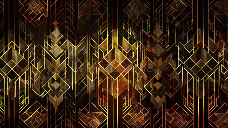 Abstract Golden Geometric Pattern with Intricate Designs on a Dark Background Stock Illustration ...
