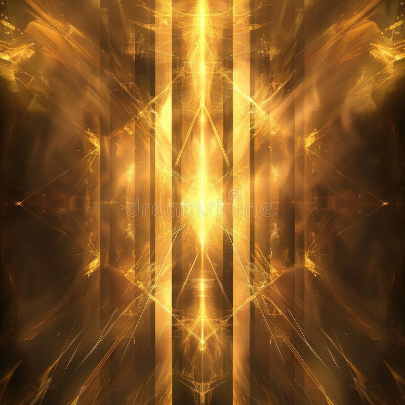 Abstract Golden Geometric Pattern with Vertical Lines and Glowing Center Stock Illustration ...