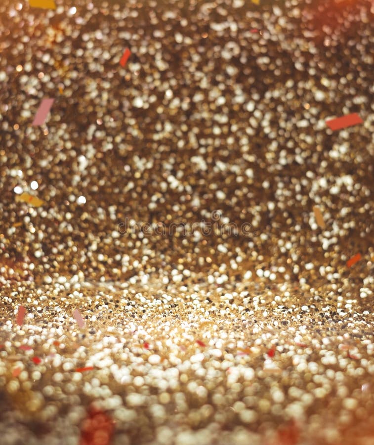 Abstract Golden Glitter Background with Orange Confetti, Celebration ...